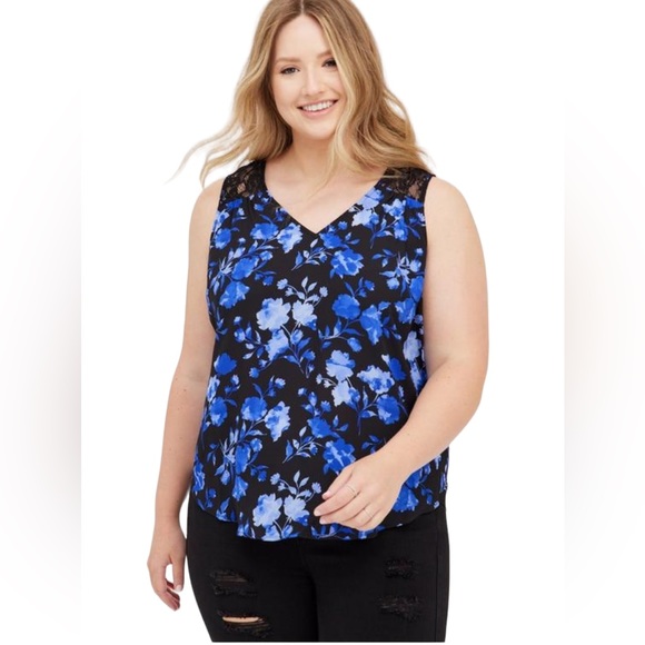 torrid | Tops | Torrid Georgette Lace Detail Tank Floral Black | Poshmark